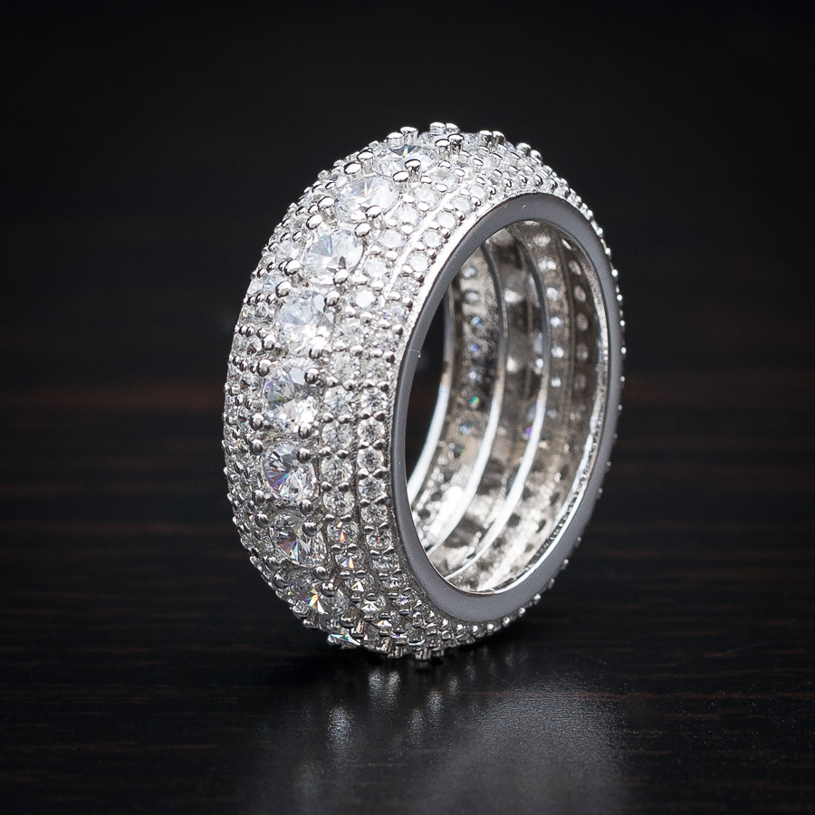 Fully Iced White Gold 5 Layer Ring