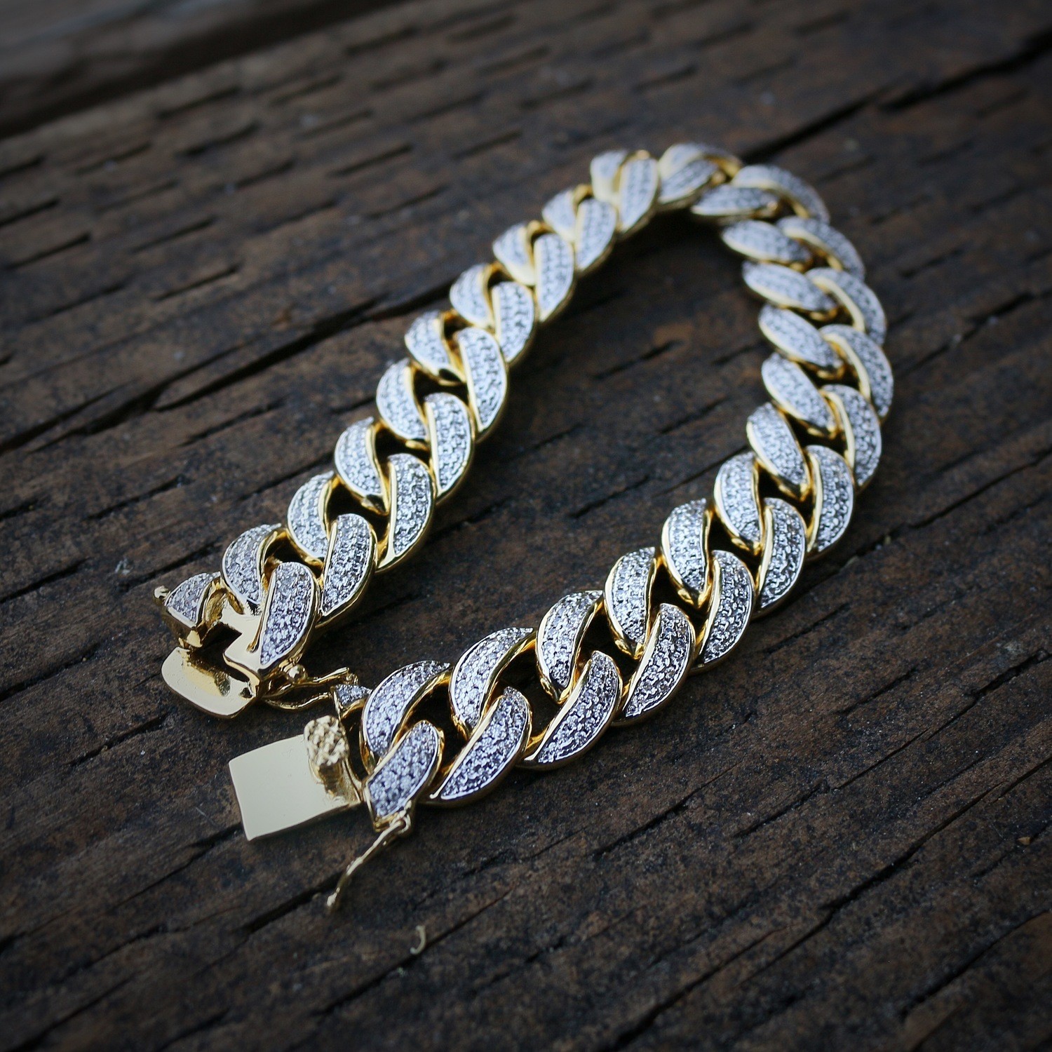 Iced 18k Gold Cuban Link Bracelet