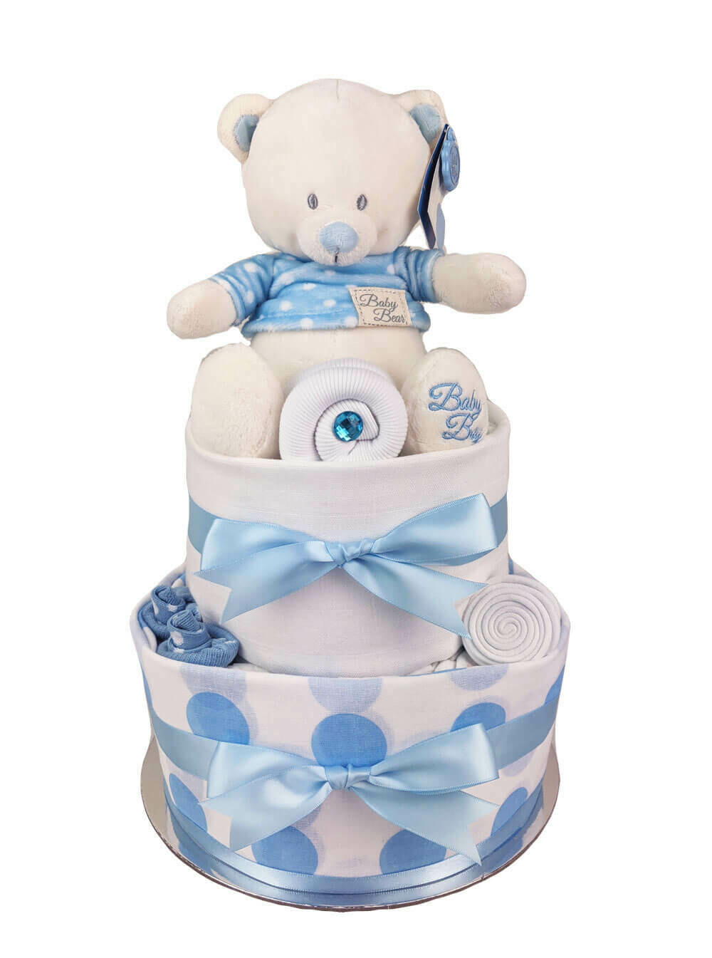Nappy Cakes by Emma | Spotty Blue Teddy Nappy Cake