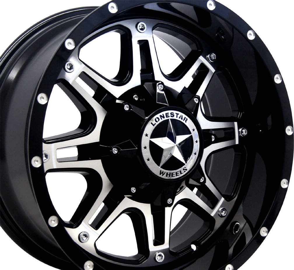 18×9 Gloss Black & Machined Lonestar Outlaw Wheels (4), 5×5.5 (5×139 ...