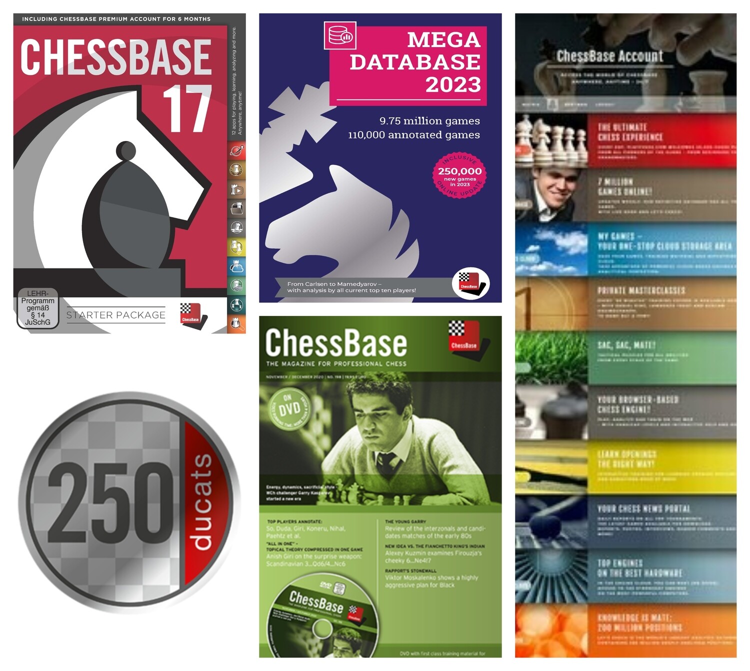 ChessBase 17 Mega Pack (CB17 + Mega 2023 + CB Account + 6 CBM Editions + 250 Ducats)