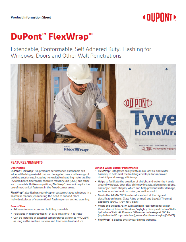 43-D100054 DuPont FlexWrap Information Sheet Tyvek - Store - Parksite