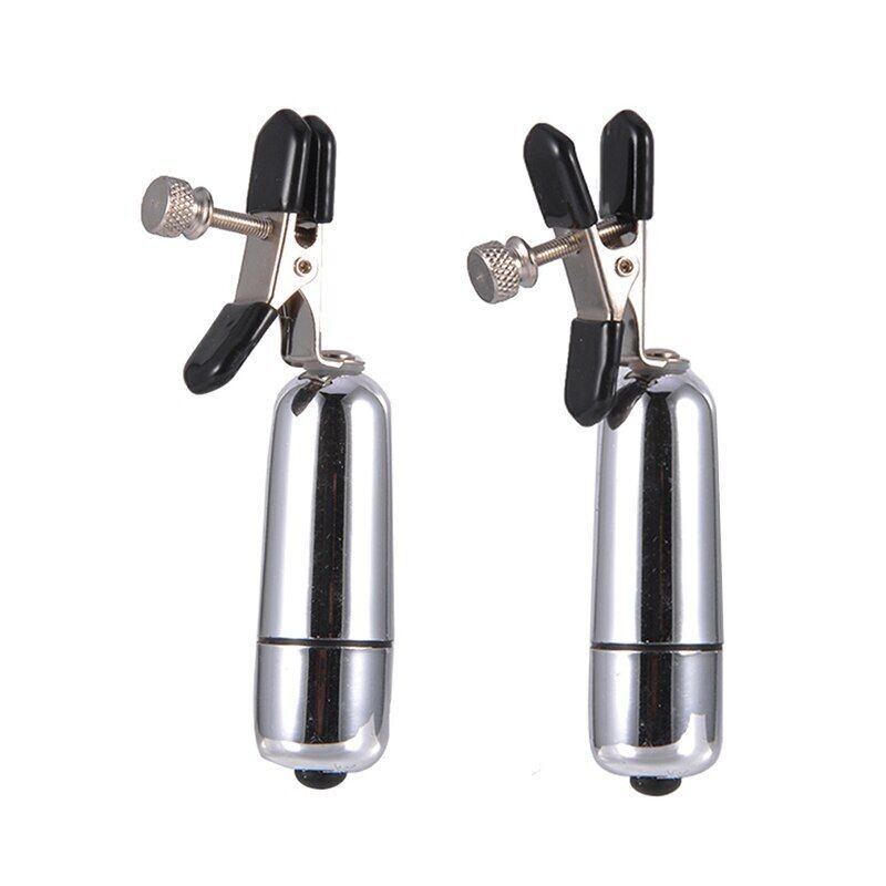 Silver Vibrating Bullet Nipple Clamps Pair | Moodtime
