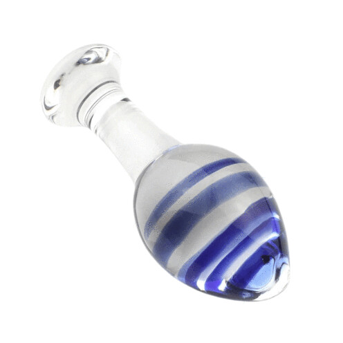 Blue Swirl Crystal Glass Butt Plug