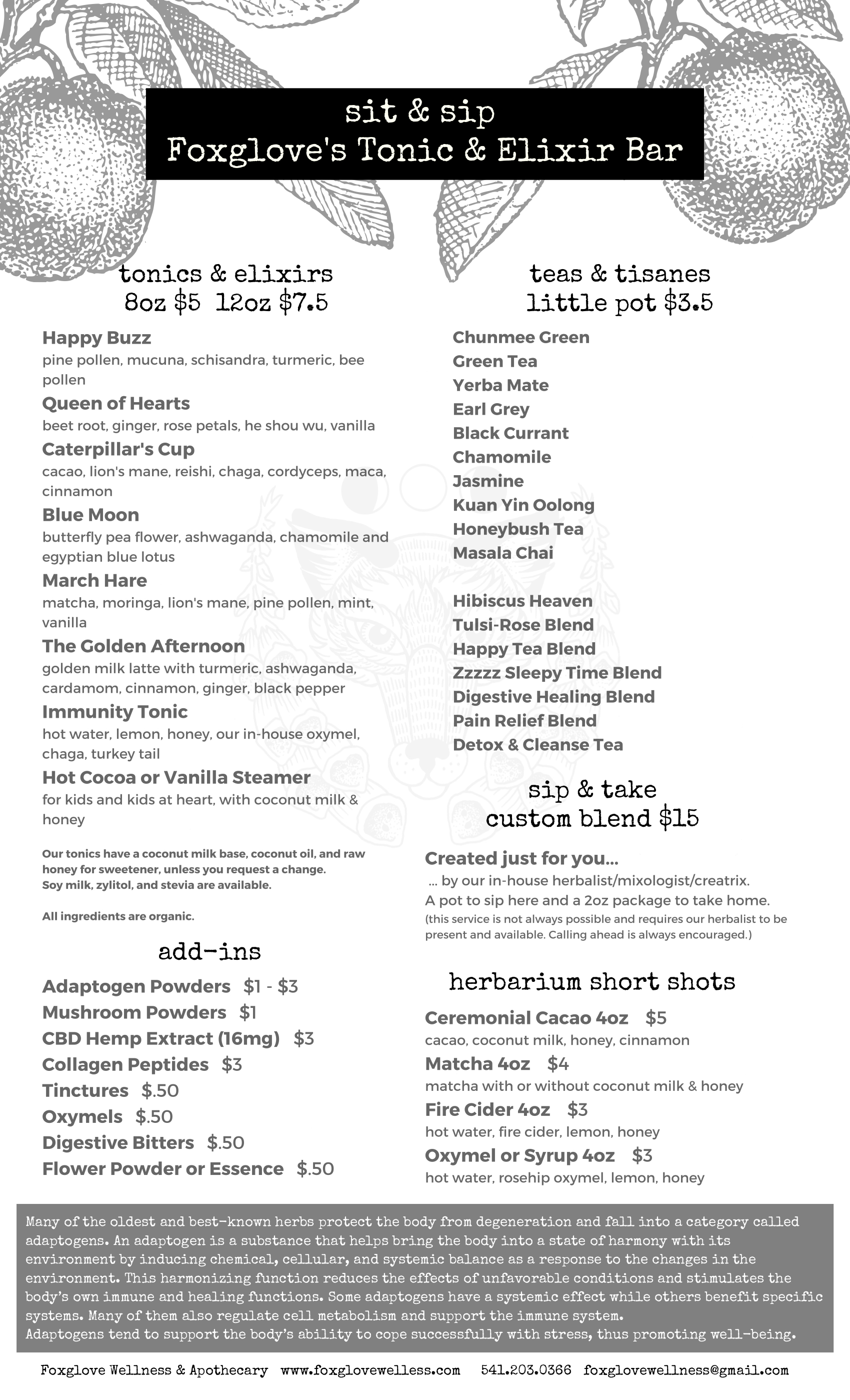 Sit + Sip - Foxglove's Tonic + Elixir Bar