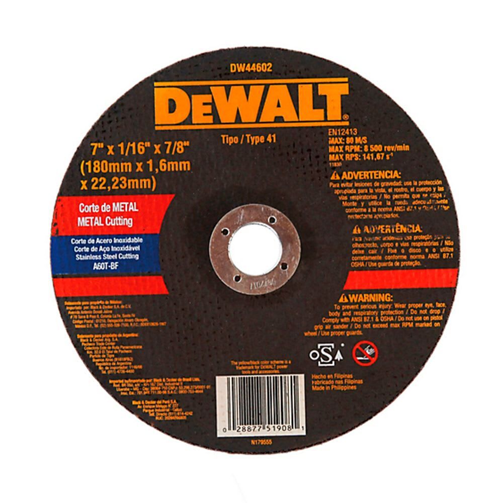 DISCO DE CORTE PARA FIERRO DE 7" DEWALT DISTRIBUIDOR