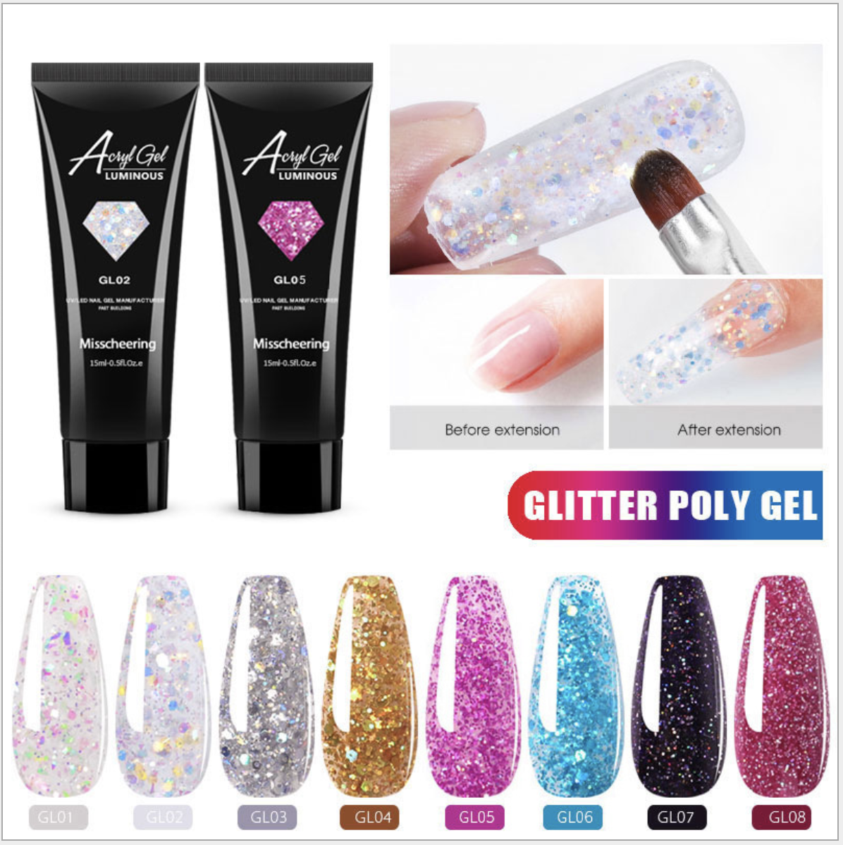 Glitter Poly Gel 15ml