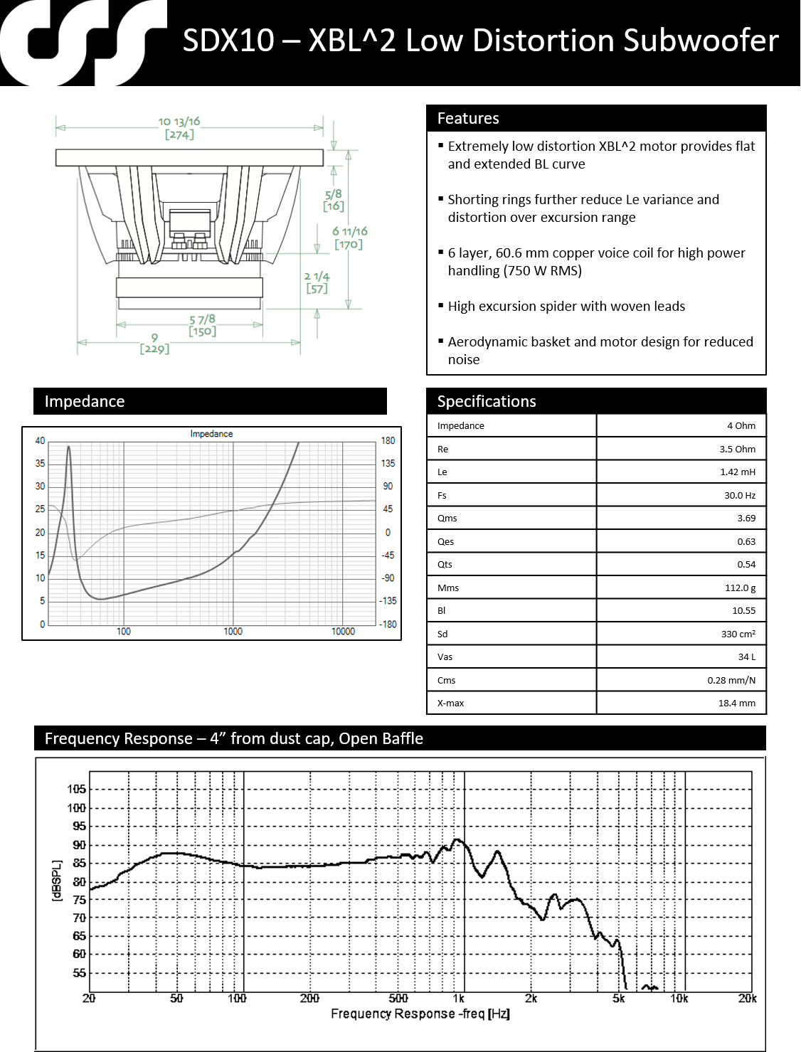 CSS SDX10 - 10" XBL^2 Subwoofer