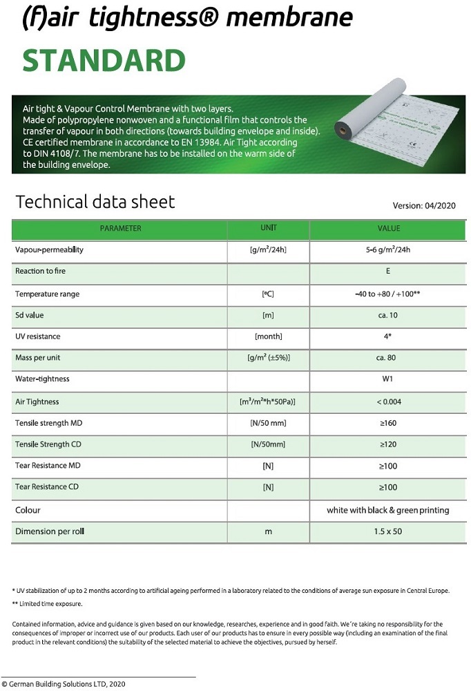 (f)air tightness® STANDARD membrane, 1.5 x 50m per roll