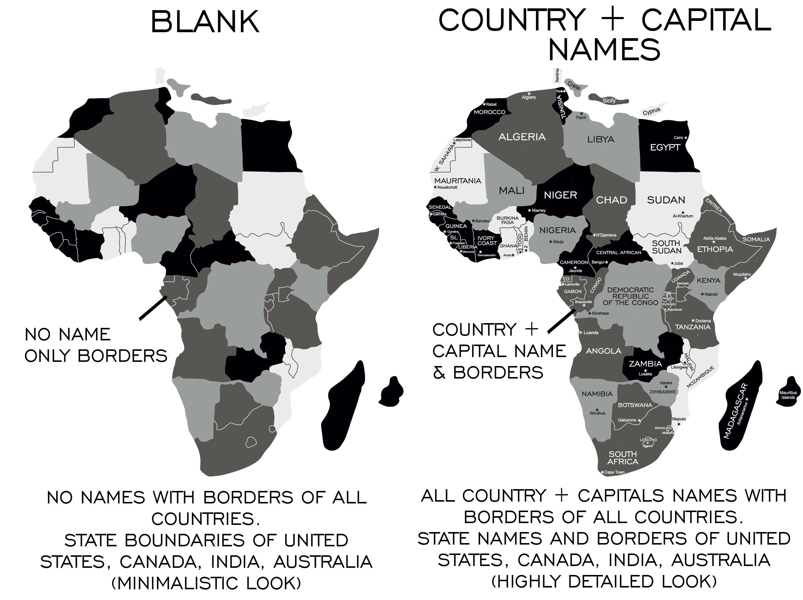 2D COLOUR (Shades of Blue) WORLD MAP - WALL DECOR