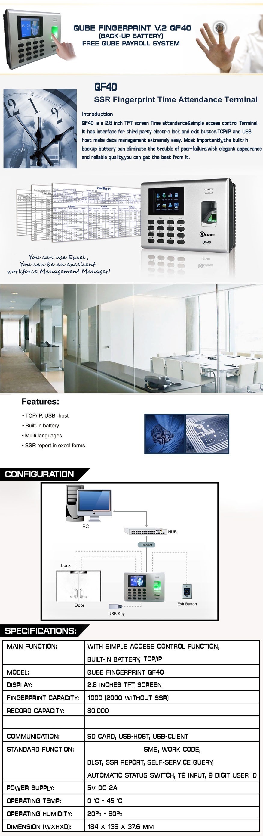 QUBE BIOMETRIC FINGERPRINT V.2 (BACK-UP BATTERY) FREE QUBE PAYROLL SYSTEM