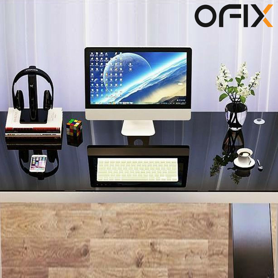 Ofix 601 (120x60) Glass Top Computer Desk (White, Black, Blue, Pink)