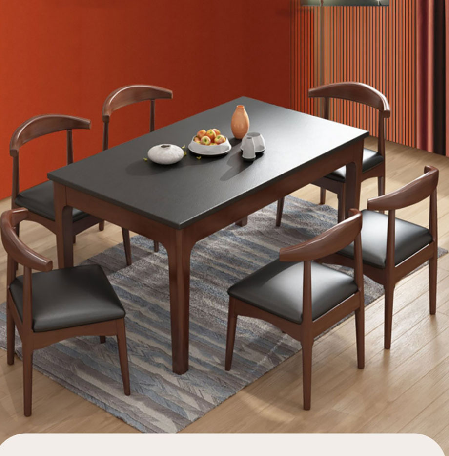 Ofix Dominic Solid Thailand Rubberwood Dining Table (130*80) (Walnut+Black)