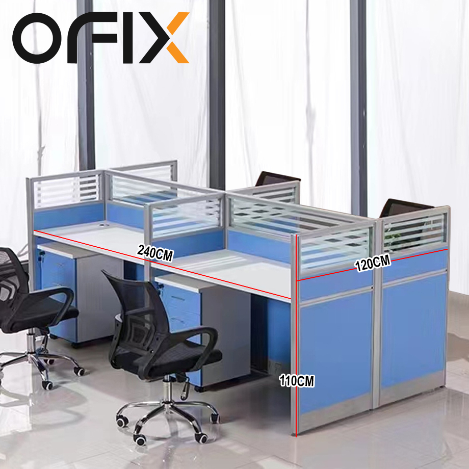 Ofix WS04 4 Seaters Workstation Partition Cubicle (White+Blue)