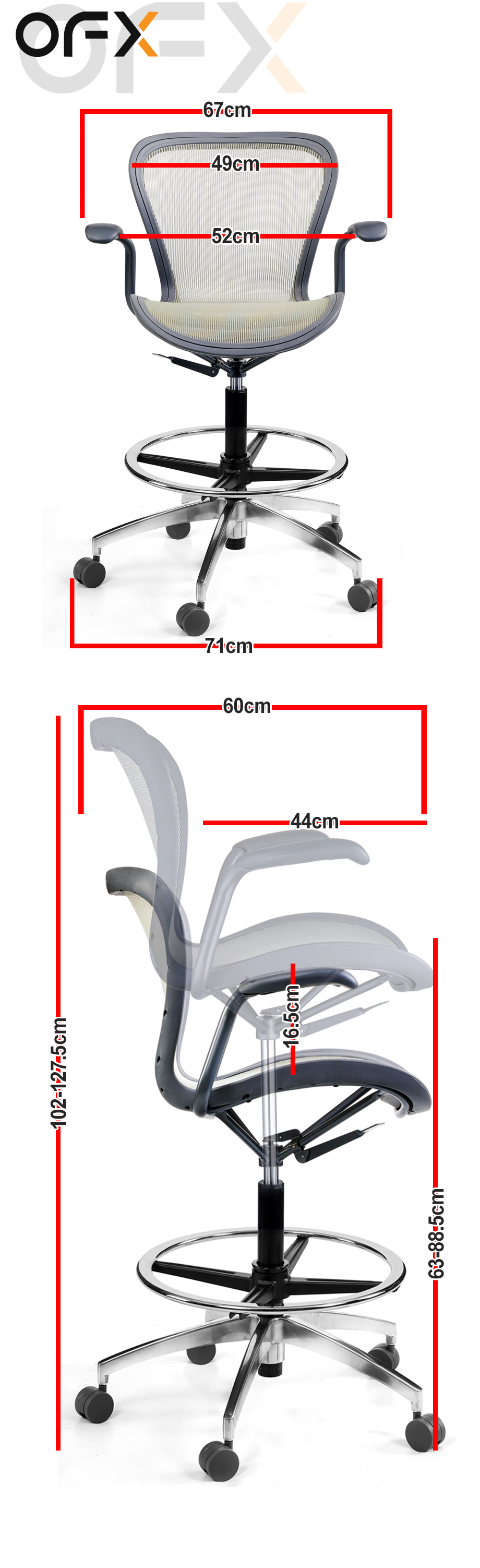 Ofix Premium Remi High Elastic Mesh Pneumatic Up & Down Height ...