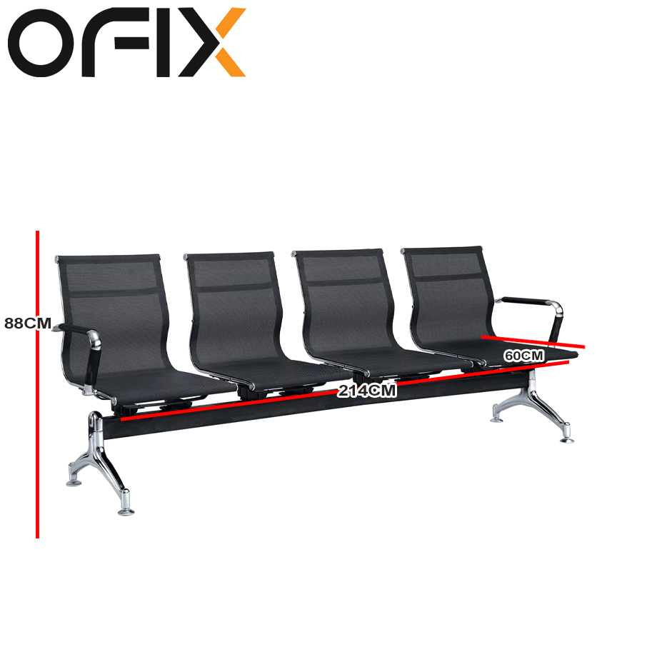OFIX 3-Seater Teslin Mesh Airport Gang Chair (Black)
