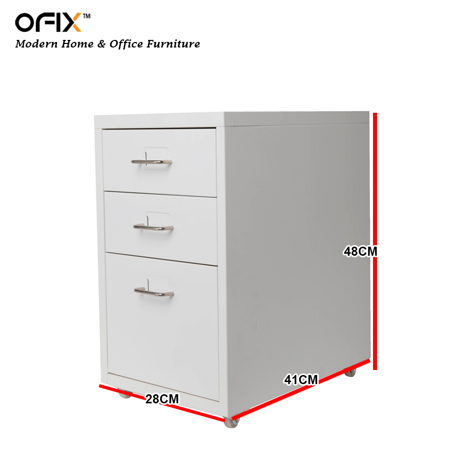Ofix Metal 3-Drawer Steel Cabinet (Red)