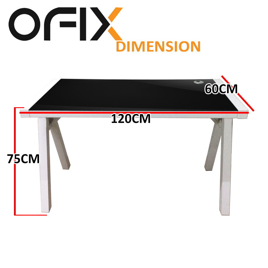 Ofix 601 (120x60) Glass Top Computer Desk (White, Black, Blue, Pink)
