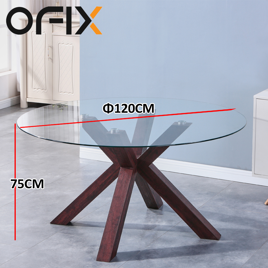 Ofix Sevyn Dining Table Glass Top (Clear Glass+Wood) (120Diameter)