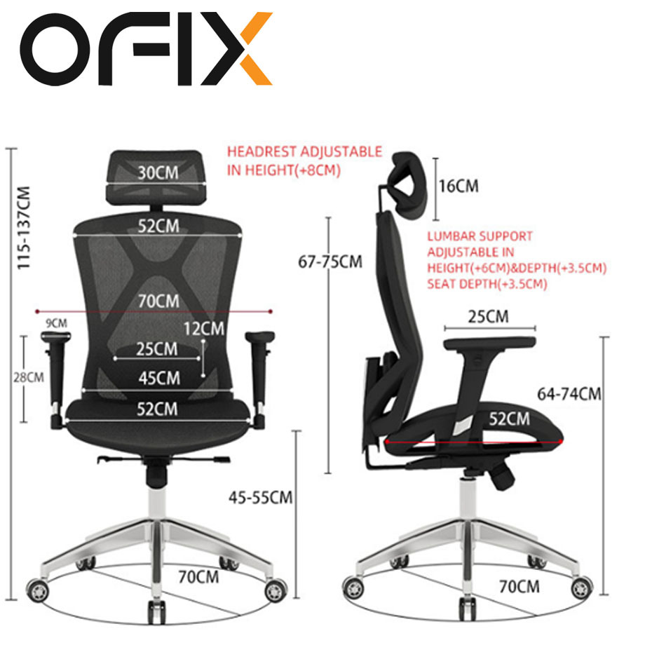 Ofix Deluxe-B31 High Back Mesh Chair/ Deluxe B31A XTM High Back Full Mesh Chair, Adjustable ...