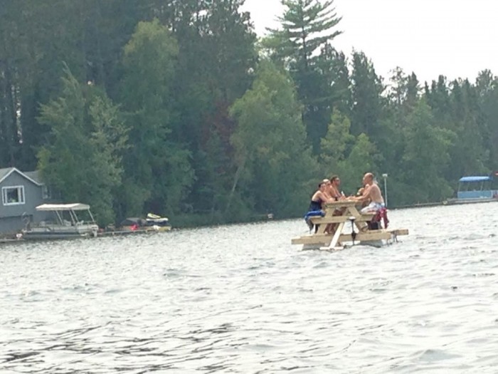 Party Barge: Picnic Table Equipped With Motor, Pontoon Floats | GearJunkie