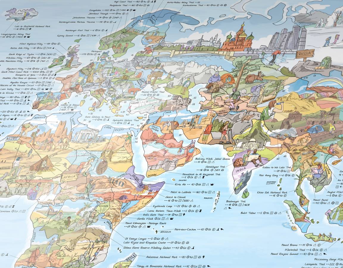 The World's Hiking Trails on One Map, Illustrated by Hand | GearJunkie