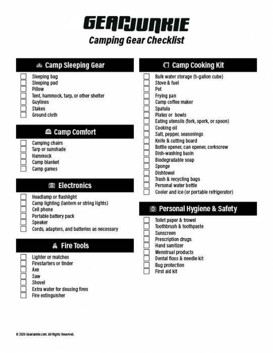 Camping Checklist Essential Camp Gear To Bring GearJunkie
