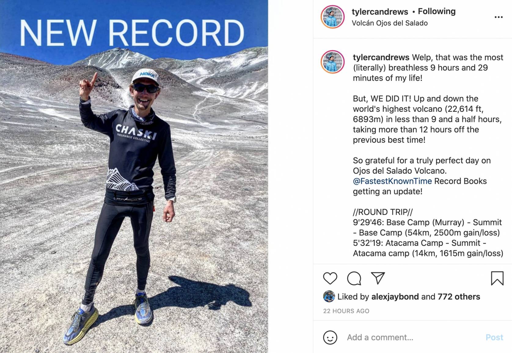 New FKT: HOKA Athlete Conquers the World's Highest Active Volcano ...