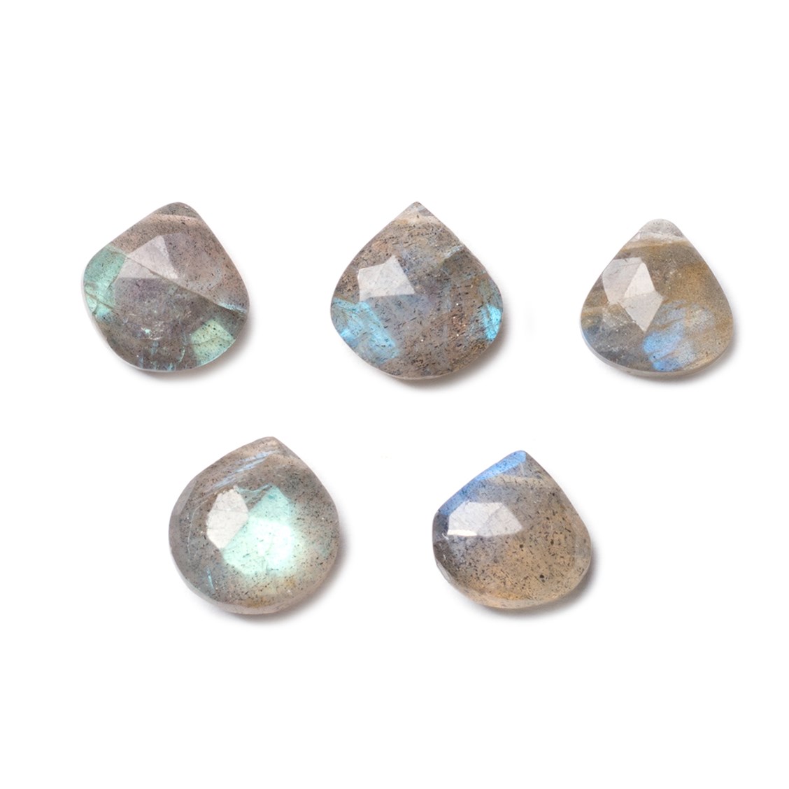Labradorite Faceted Heart Briolette Beads, Approx 8-9mm