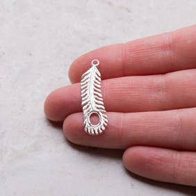 Sterling Silver Peacock Feather Charm Setting For 6x4mm Oval Stones