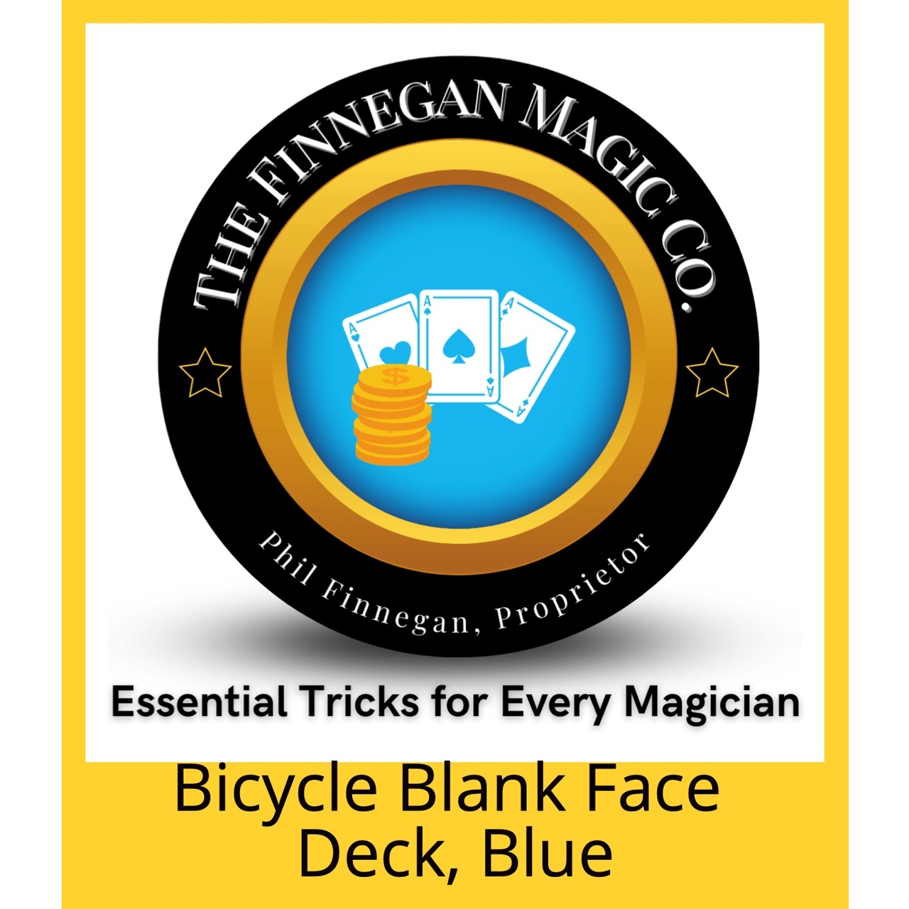 The Finnegan Magic Co. Fearless Factory Sealed Bicycle Blank Face Deck, in Red or Blue Red, Blue