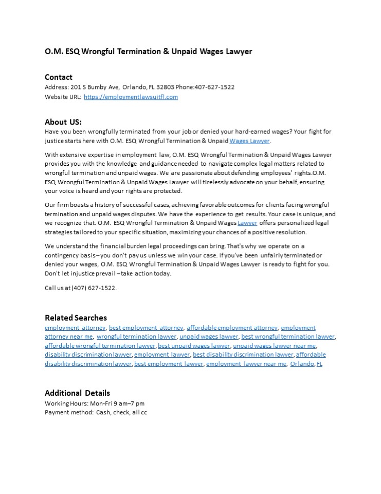 PPT – O.M. ESQ Wrongful Termination & Unpaid Wages Lawyer PowerPoint ...