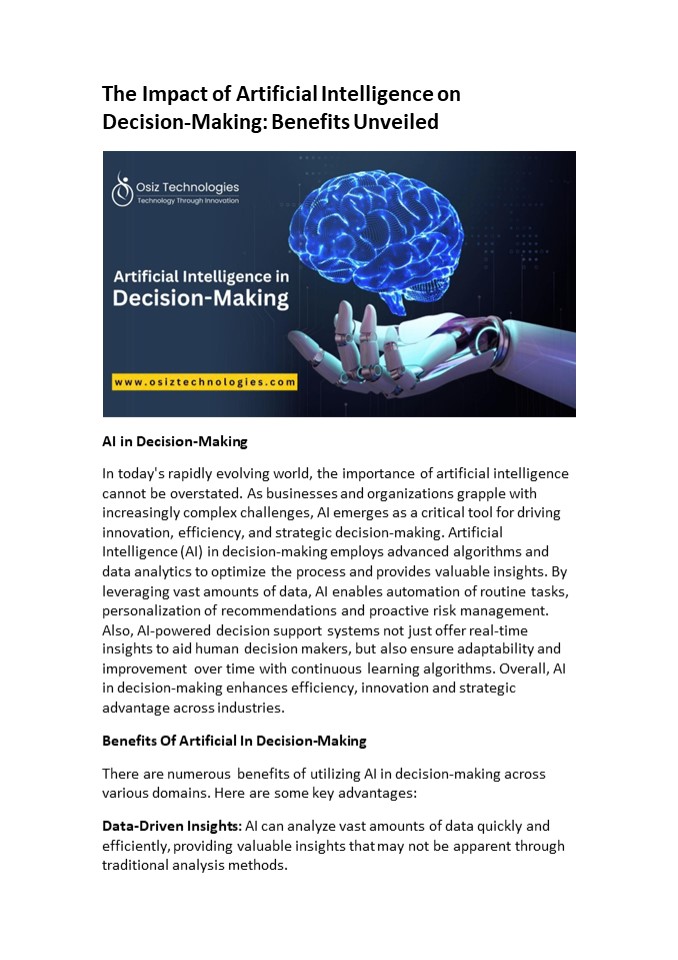 PPT – Unveiling the Advantages: Artificial Intelligence's Influence on Decision-Making ...
