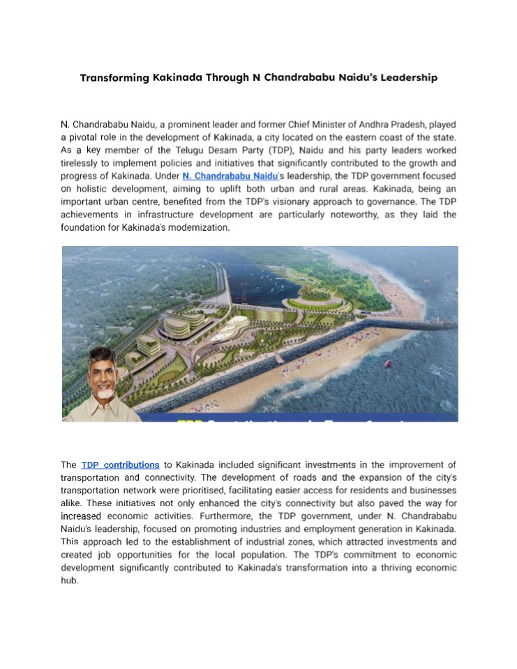 Transforming Kakinada Through N Chandrababu Naidu’s Leadership presentation | free to download