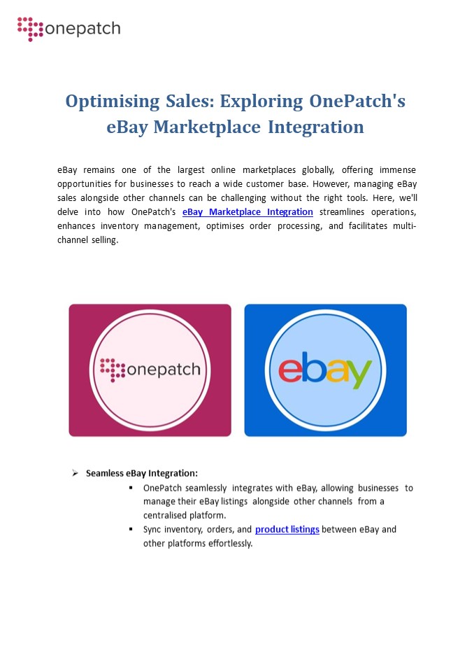 PPT – Optimising Sales: Exploring OnePatch's eBay Marketplace ...