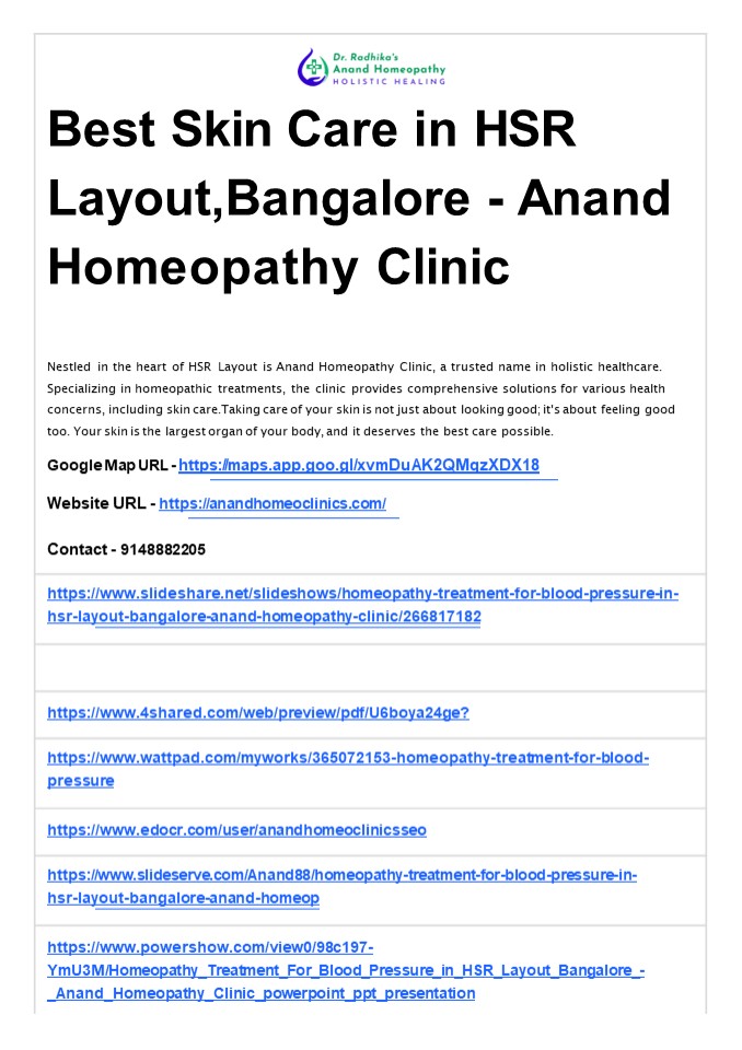 PPT – Best Skin Care in HSR Layout,Bangalore - Anand Homeopathy Clinic ...