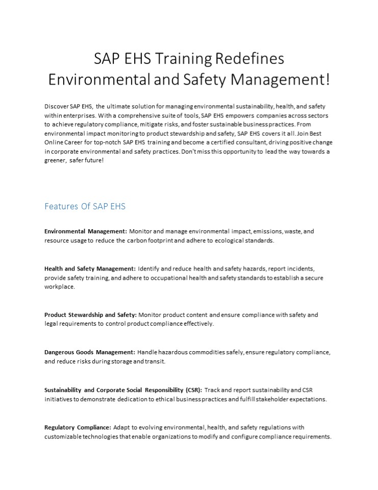 PPT – SAP EHS Training Redefines Environmental and Safety Management! PowerPoint presentation ...