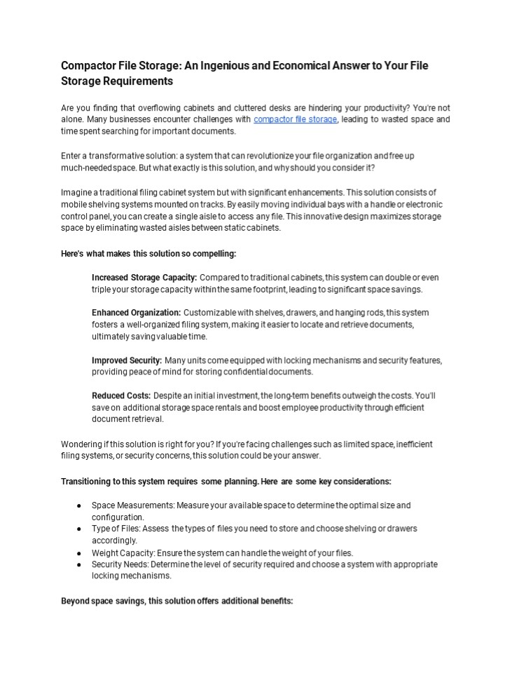 PPT – Compactor File Storage: An Ingenious and Economical Answer to ...