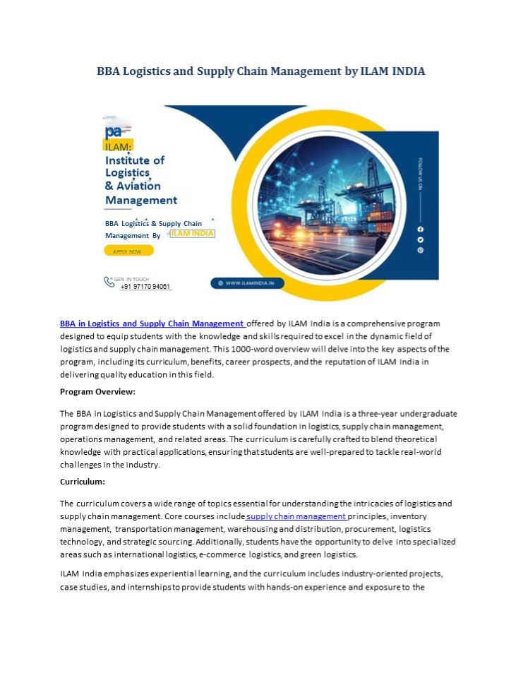 PPT – BBA Logistics and Supply Chain Management by ILAM INDIA ...