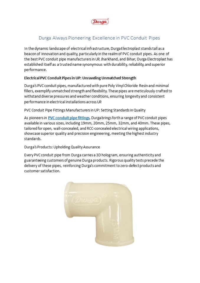 PPT – Durga Always Pioneering Excellence in PVC Conduit Pipes PowerPoint presentation | free to ...