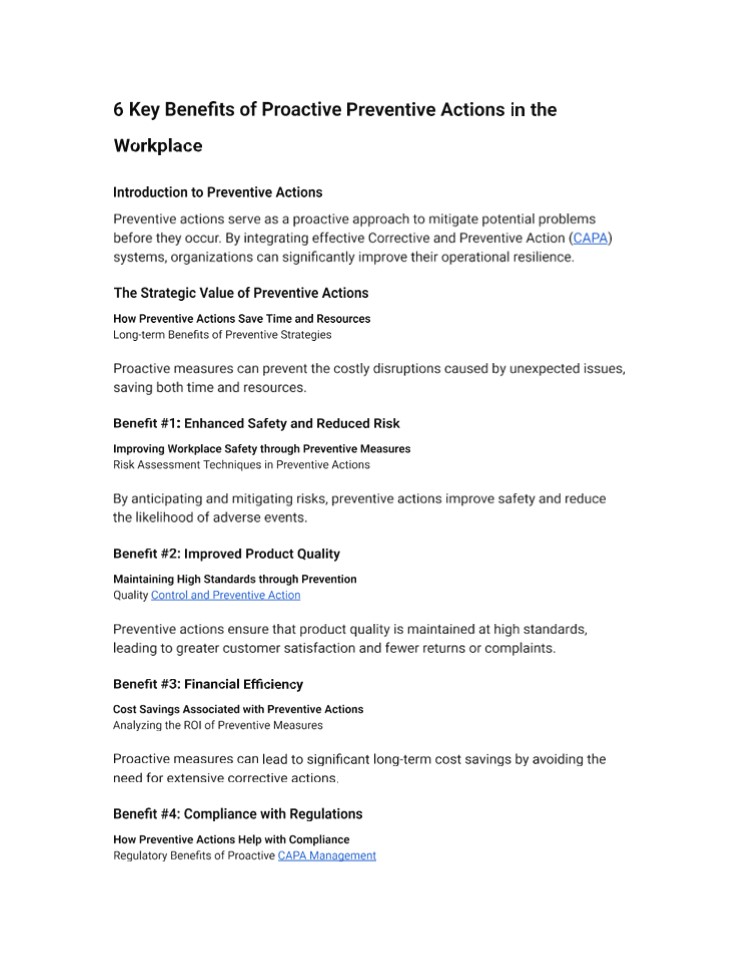 6 Key Benefits of Proactive Preventive Actions in the Workplace ...