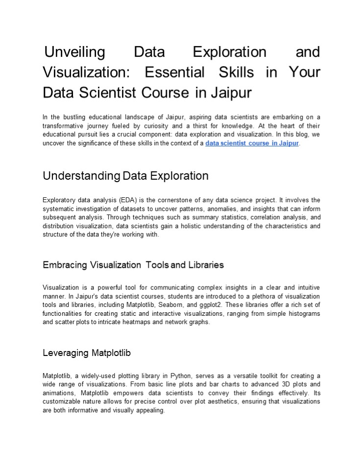 Unveiling Data Exploration and Visualization: Essential Skills in Your Data Scientist Course in ...