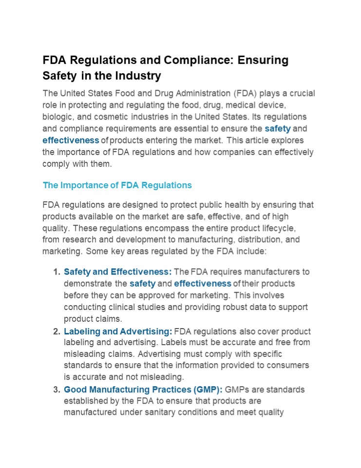 PPT – FDA Regulations and Compliance: Ensuring Safety in the Industry ...