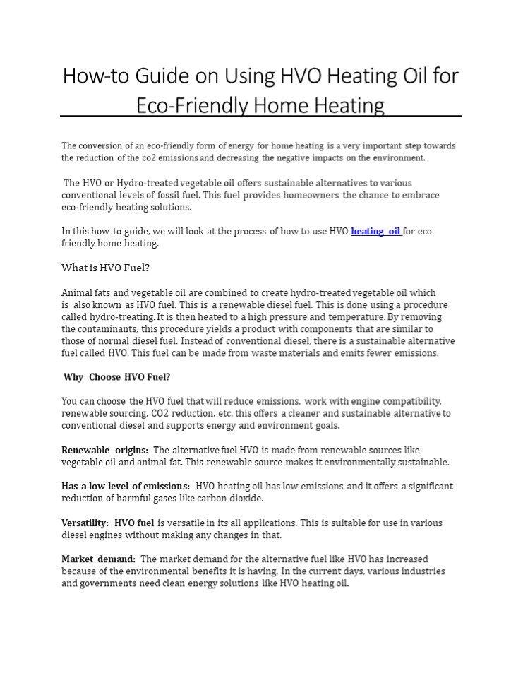 How-to Guide on Using HVO Heating Oil for Eco-Friendly Home Heating ...