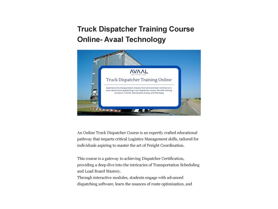 PPT – Truck Dispatcher Training Course Online- Avaal Technology ...