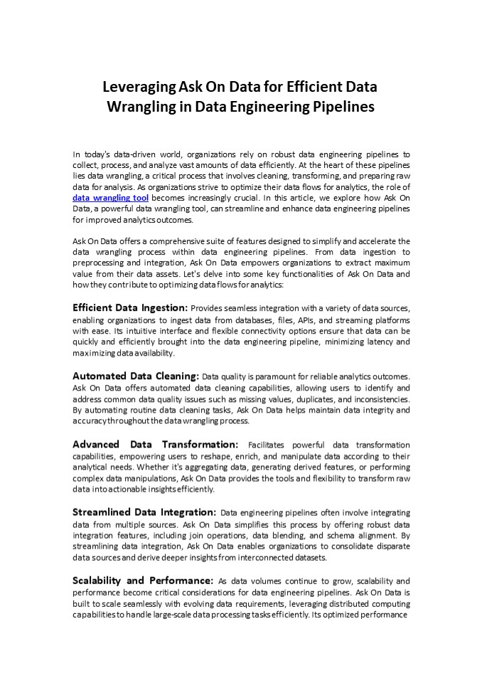 Leveraging Ask On Data For Efficient Data Wrangling In Data Engineering Pipelines Presentation