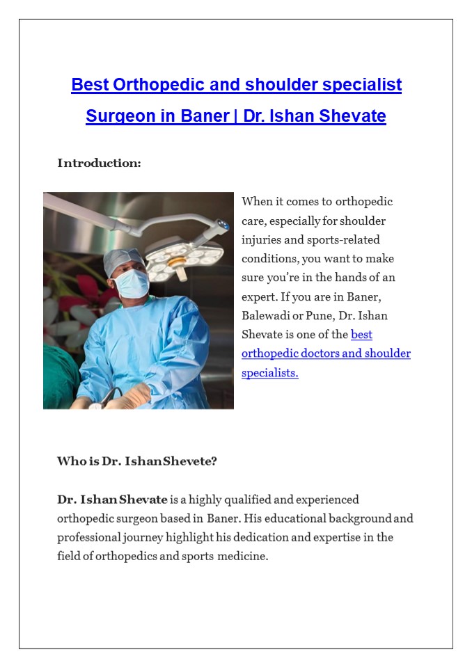 PPT – Best Orthopedic and shoulder specialist Surgeon in Baner | Dr. Ishan Shevate PowerPoint ...