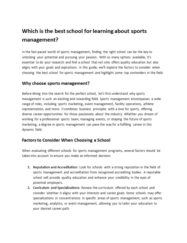 Which is the best school for learning about sports management ...