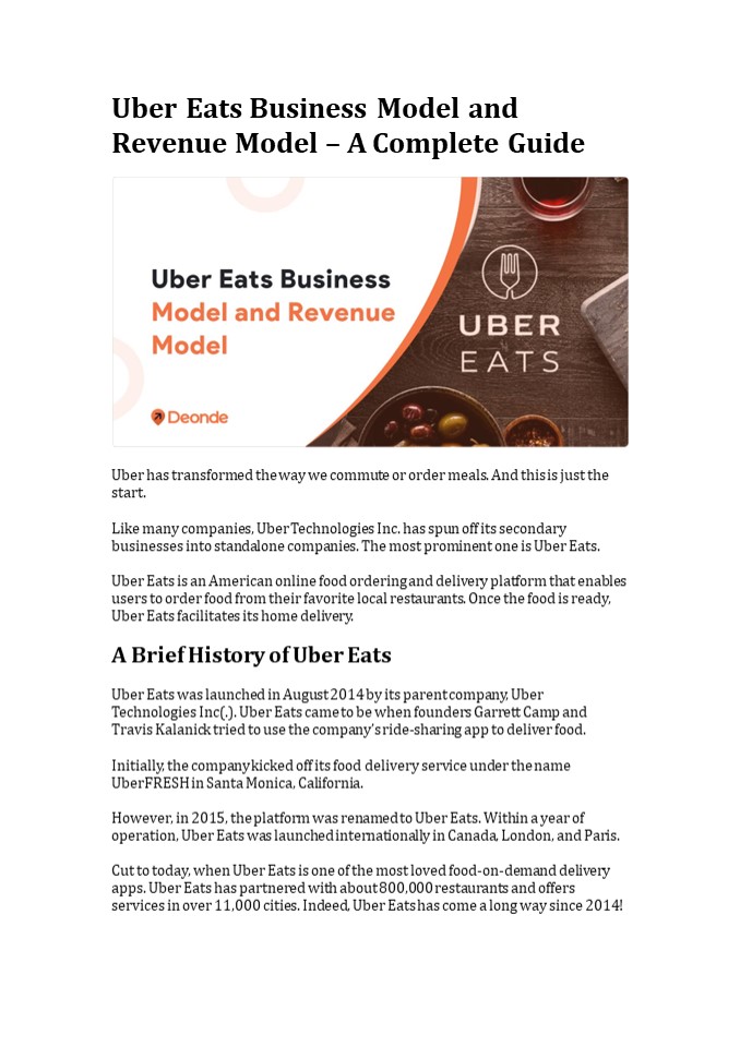 Uber Eats Business Model and Revenue Model – A Complete Guide presentation | free to download