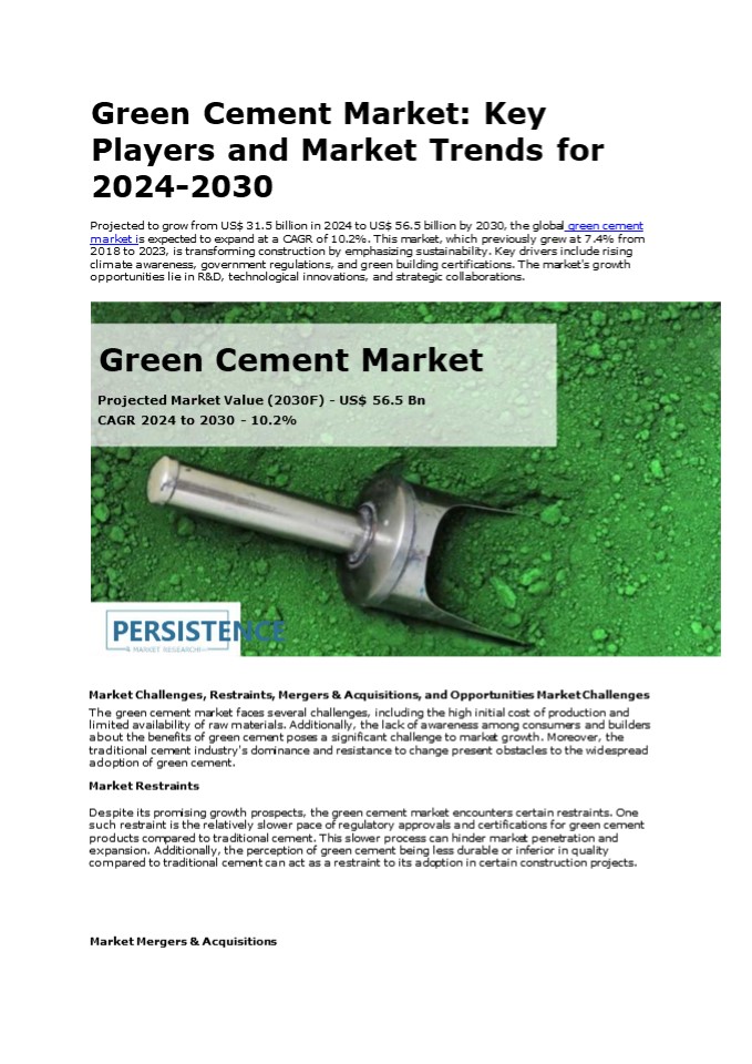 Green Cement Market: Key Players and Market Trends for 2024-2030 presentation | free to download